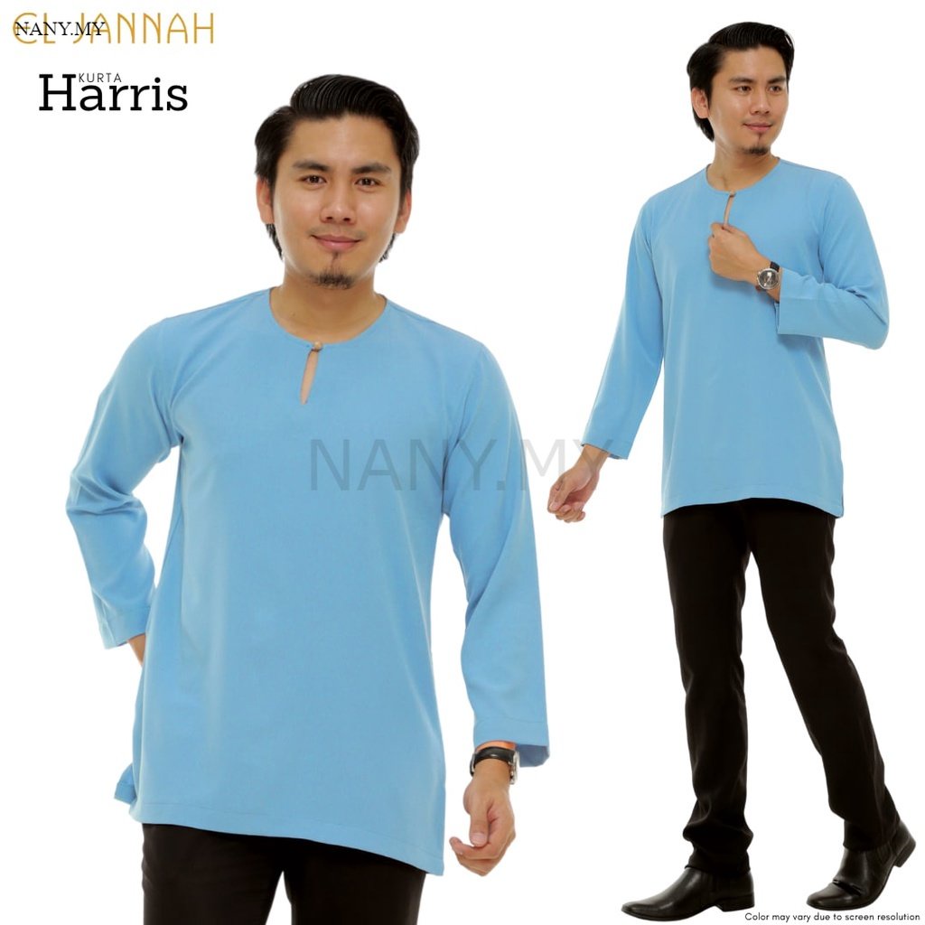 BAJU KURTA LELAKI DEWASA LENGAN PANJANG LONG SLEEVE TELUK BELANGA BAJU RAYA 2023 OCEAN BLUE BIRU ...