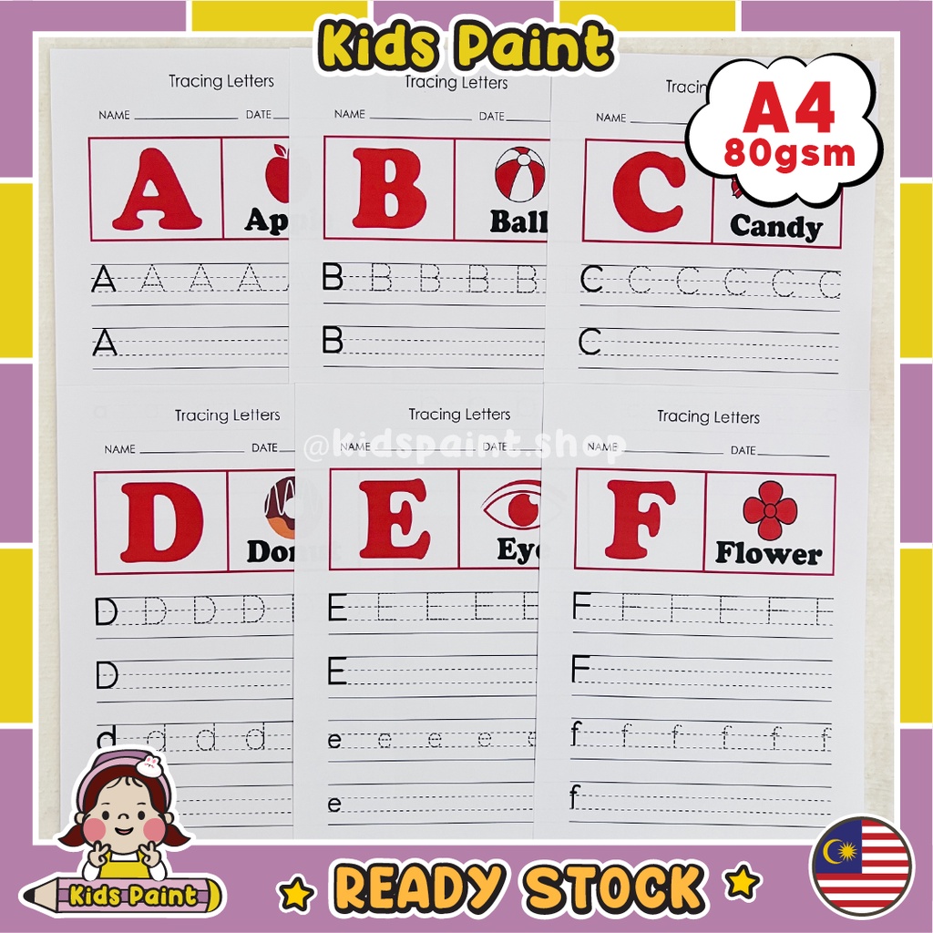[KidsPaint] Kids Alphabet A-Z Tracing Paper 26 Sheets (A4 Color Print ...