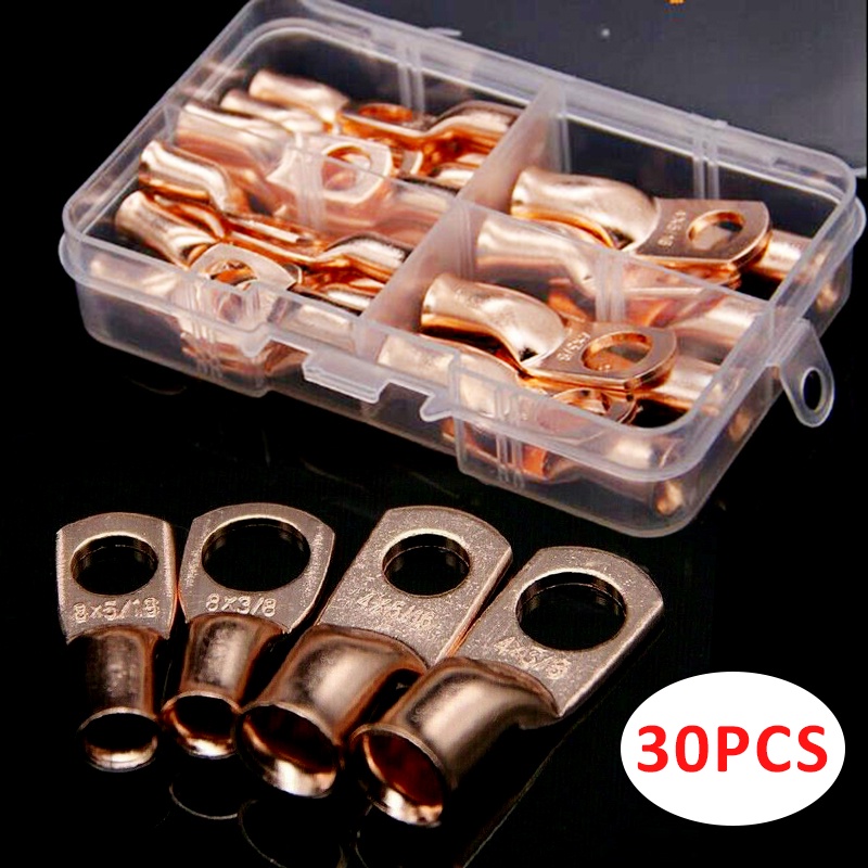 30Pcs Electrical Copper Lug Ring Cable Wire Connectors Crimp Terminal ...