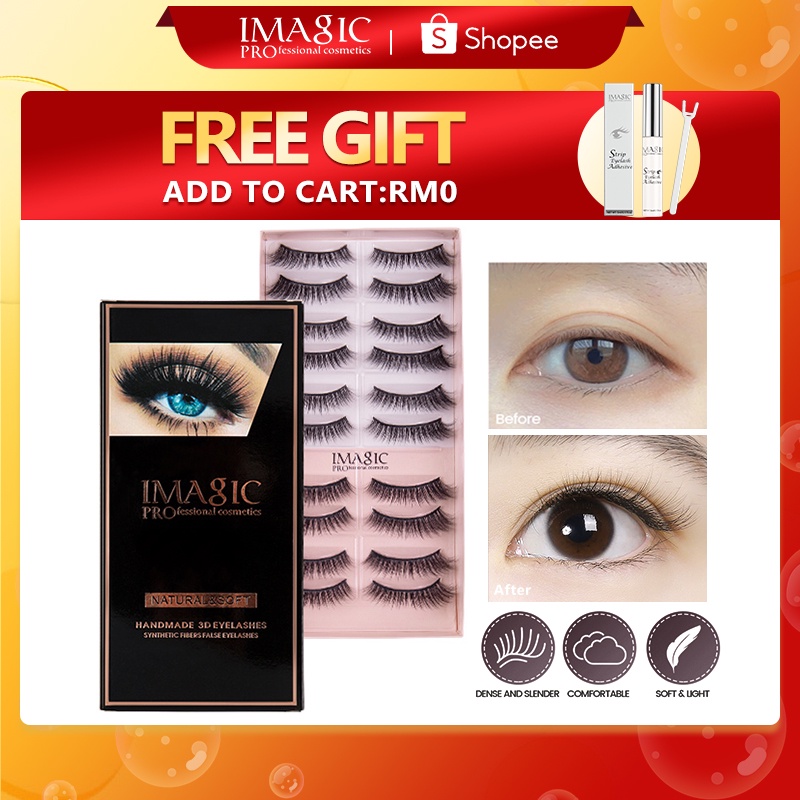 IMAGIC Natural Eye Lashes 3D False Eyelashes 10 Pairs Natural Long Bulky Thick Eye Makeup ...