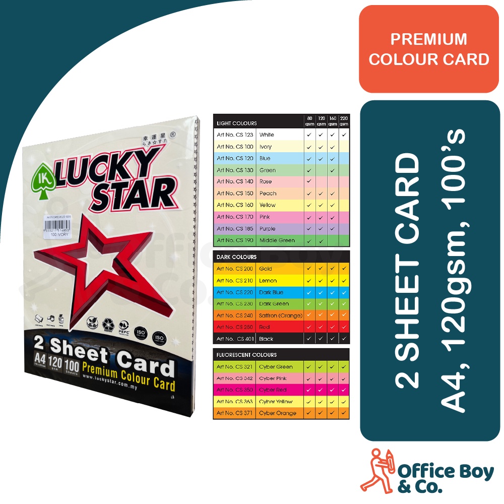 A4 IK Lucky Star 2 Sheet Card 120gsm 100 Sheets Premium Colour Paper / Kad Warna A4 / Name Card ...