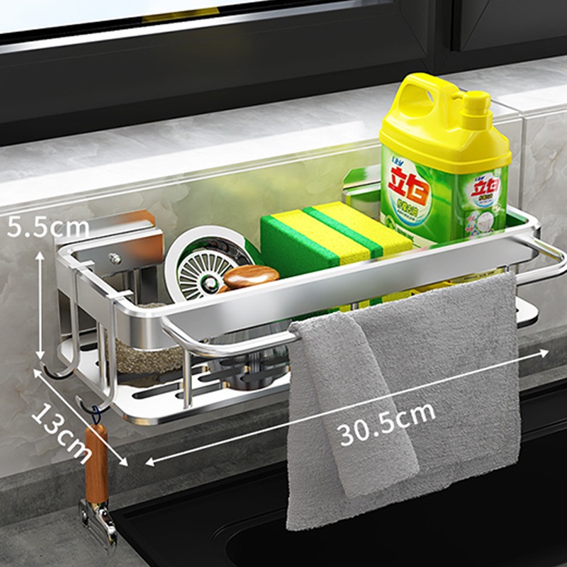 Sink Drainer Rack Sponge Holder Storage Aluminum Dishcloth Kitchen ...