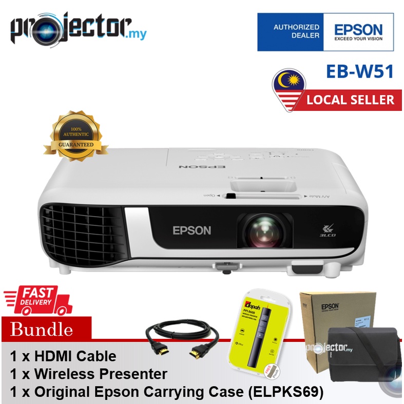 EPSON EB-W51 4000 ANSI Lumens WXGA 3LCD Projector, W51, EB W51(Replaced ...