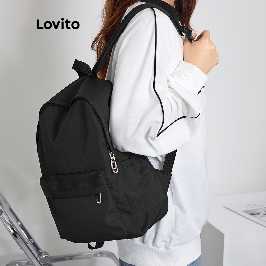 Lovito Preppy Backpack Plain Colorblock Double Shoulder Strap Multi ...