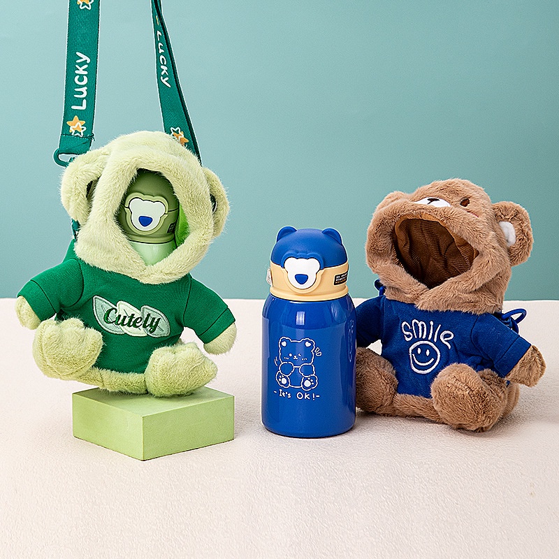 Plush Water Bottle Cartoon Thermos Cup Portable Outdoor Straw Pot ...