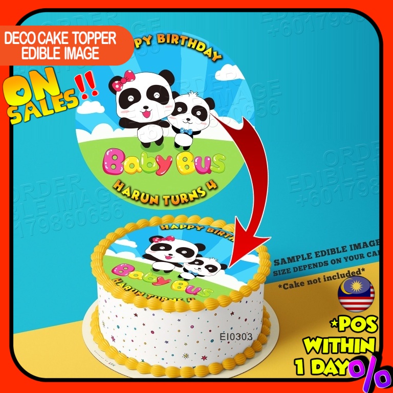 Printing EI Panda Baby Bus Edible Image Print Cake Photo Icing Paper ...