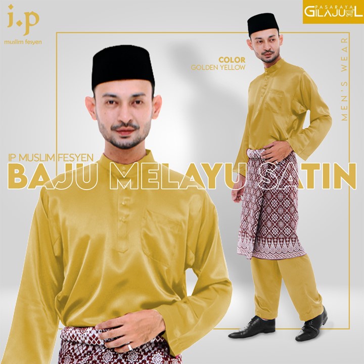 🔥 I.P MUSLIM BAJU RAYA 2023 🔥 SATIN DEWASA YELLOW GOLD | Shopee Malaysia