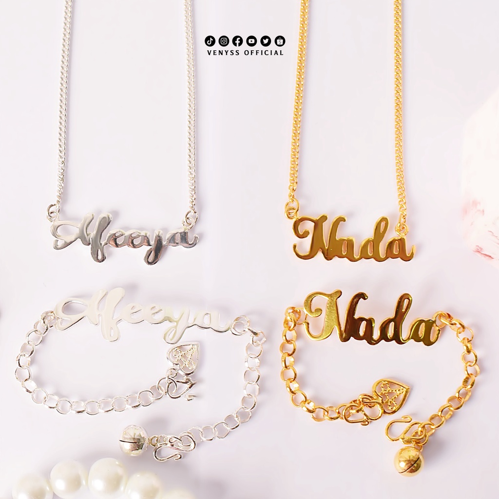 VENYSS RANTAI TANGAN GELANG CANDY DAN RANTAI LEHER UKIR NAMA SET COMBO ...