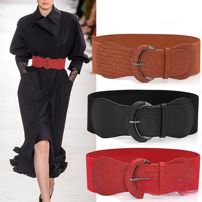 chengxingsis Womens Ladies Faux Leather Wide Stretch Elastic Buckle ...