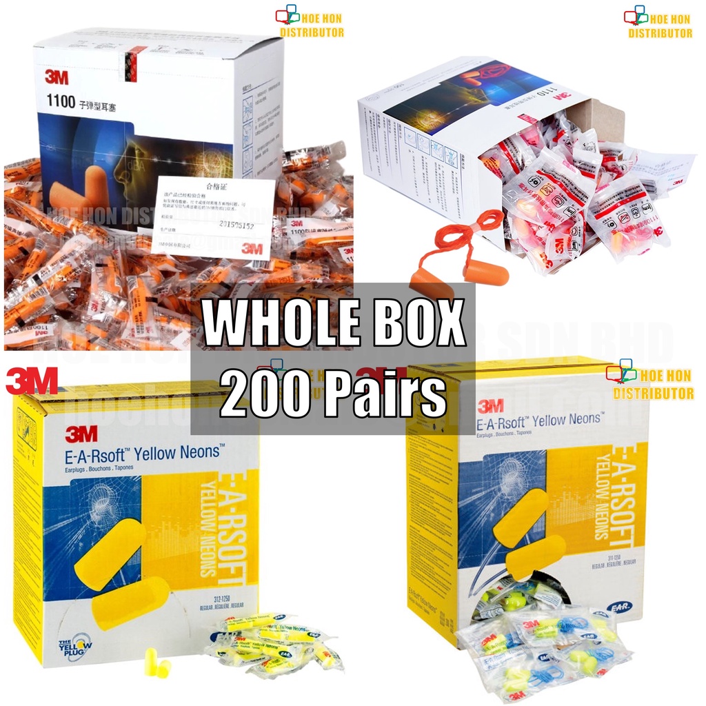 3M Disposable Earplugs Soft Sponge Foam Anti Noise Ear Protection Orange or Yellow Neon 200 ...