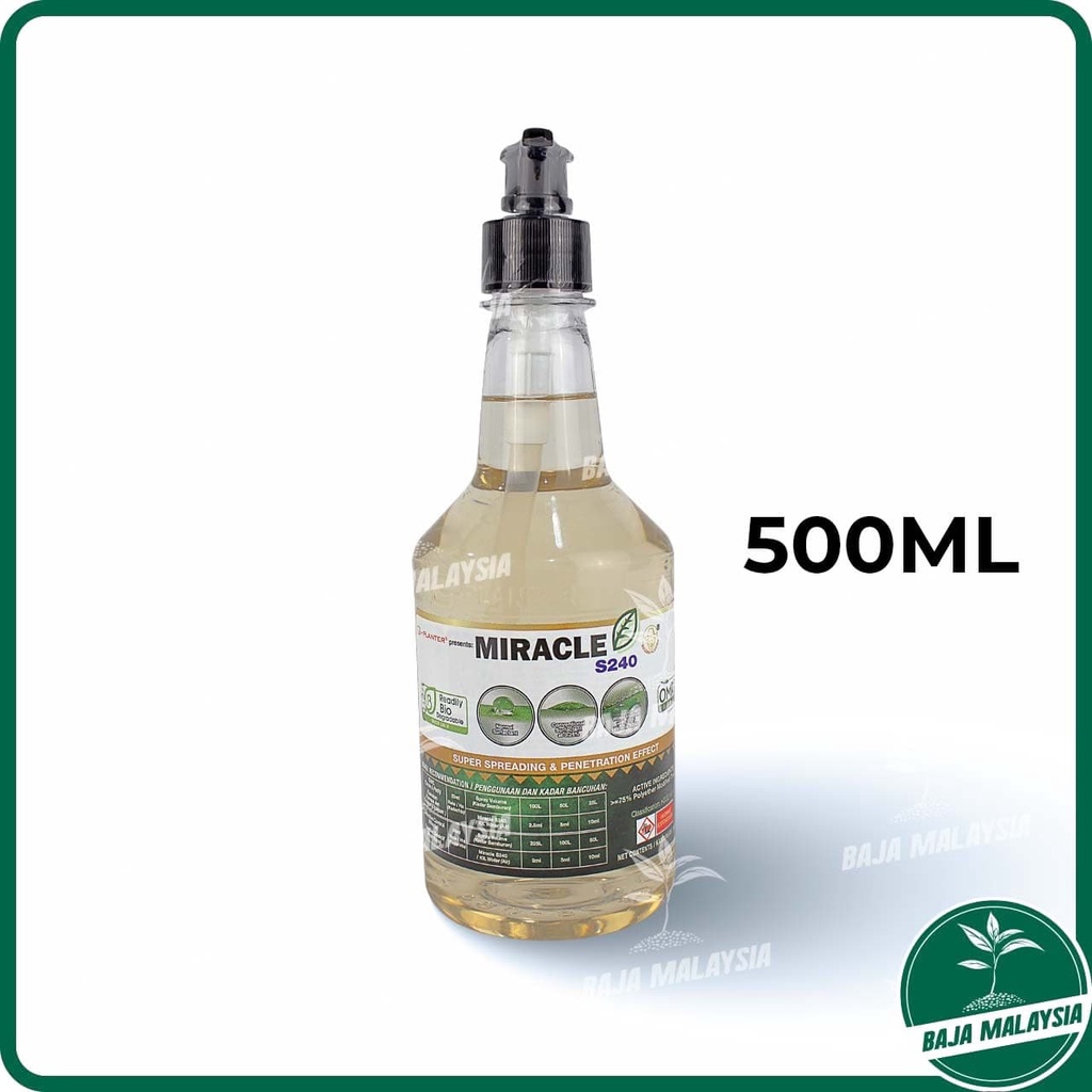 MIRACLE S240 Gam Pelekat Racun Baja Foliar Wetting Agent 500ML | Shopee ...