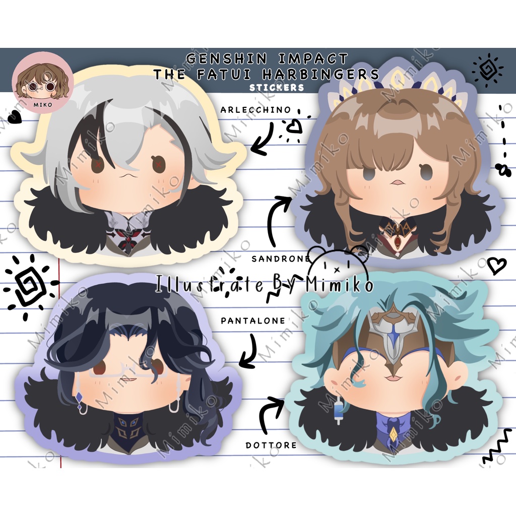Genshin impact Sticker Fatui Harbingers Arlecchino Sandrone Pantalone ...
