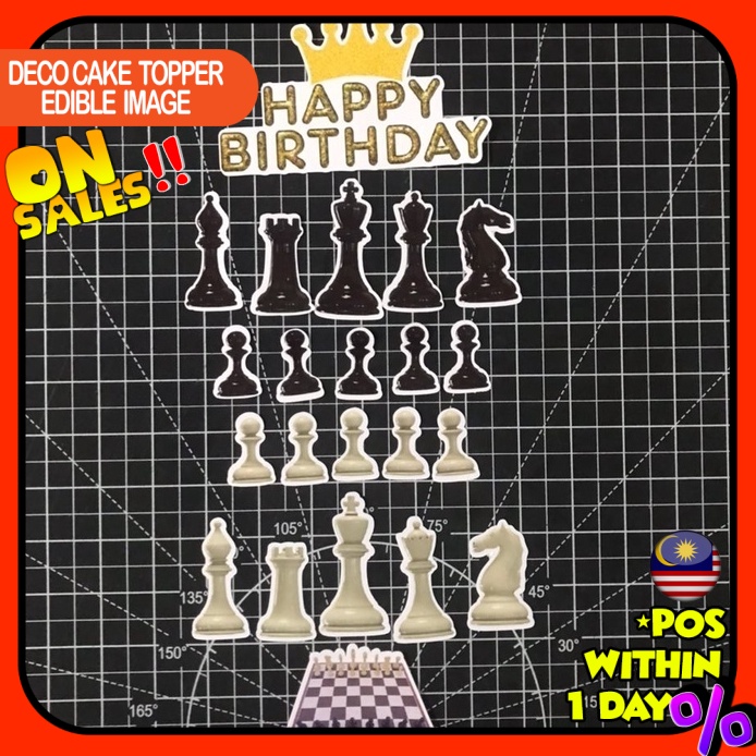 READY STOCK Happy Birthday Cake Topper Catur Chess Decoration Set Party ...