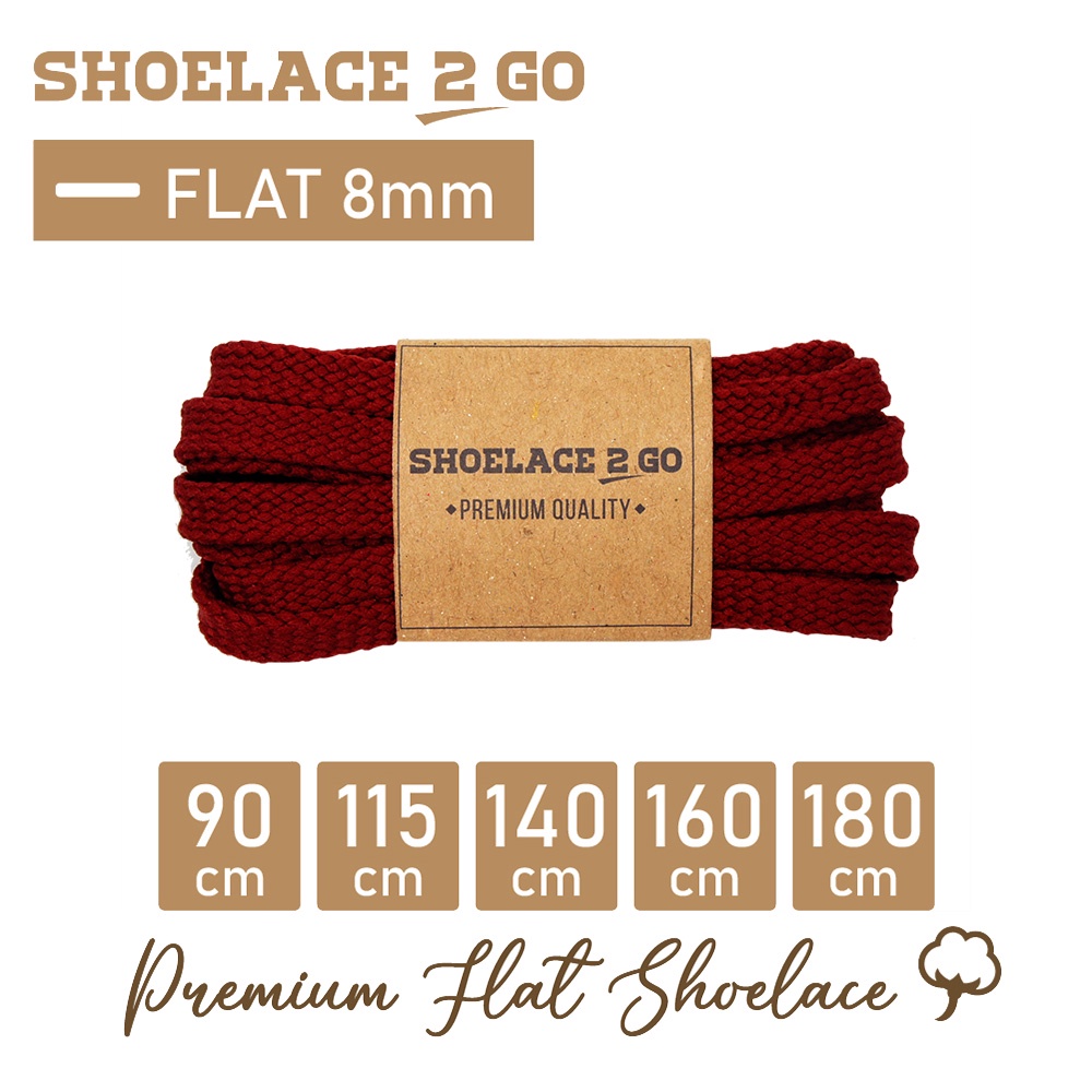 Shoelace 2go PREMIUM FLAT FLAT Shoes Laces - SF8 - F2 - MAROON - 8MM | Shopee Malaysia