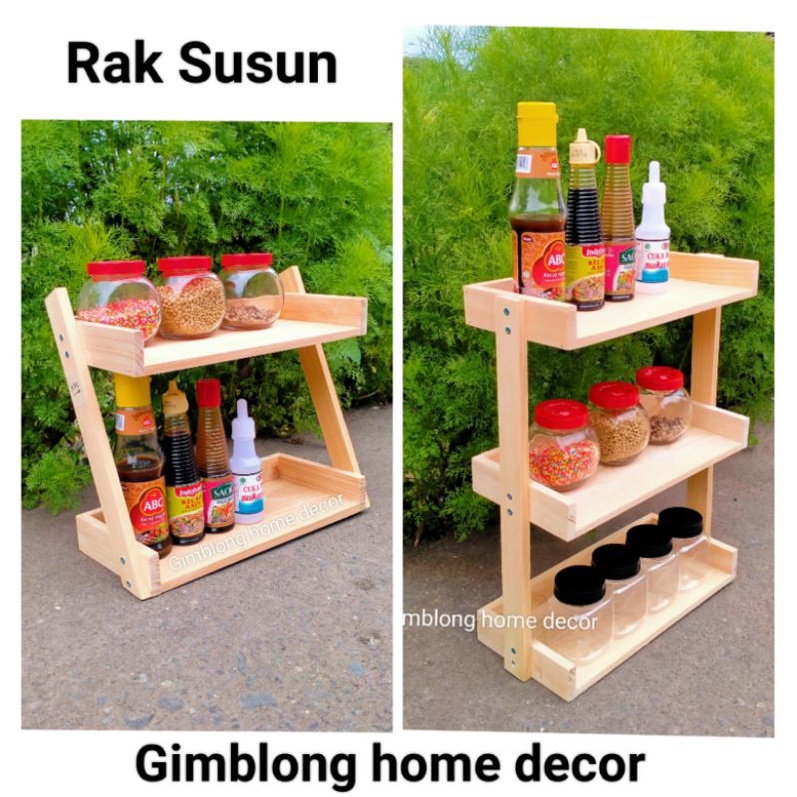 KAYU Stacking Kitchen Shelves | Spice Rack |Wooden shelf | Shopee Malaysia