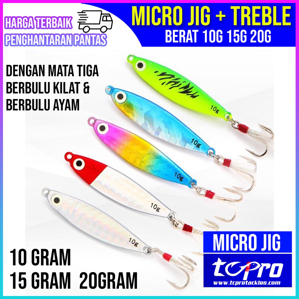 Micro Light Jig with Feather Flasher Treble Hook 10g 15g 20g Mata Tiga ...