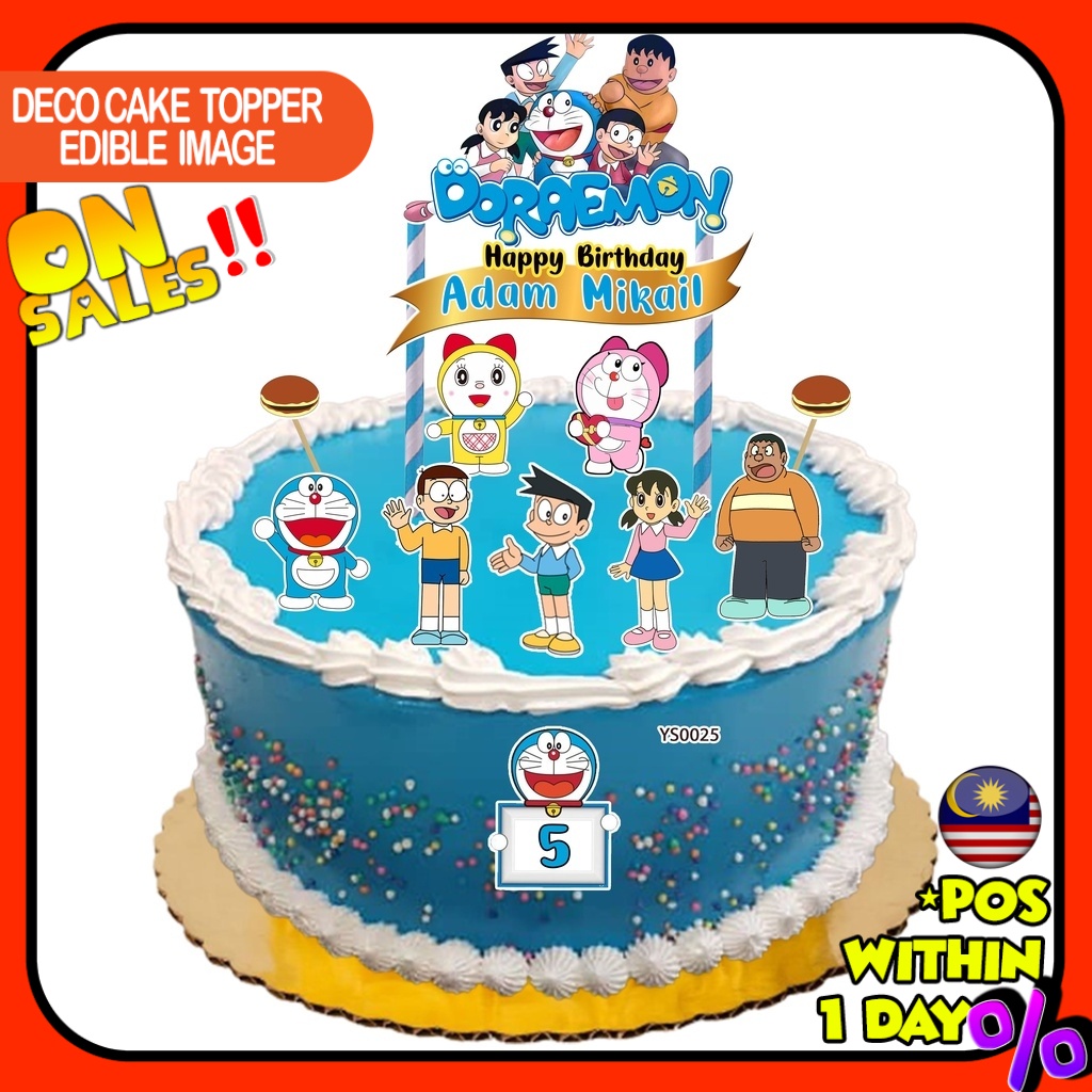[CUSTOM NAME] Happy Birthday Cake Topper Cupcake Doraemon Decoration ...