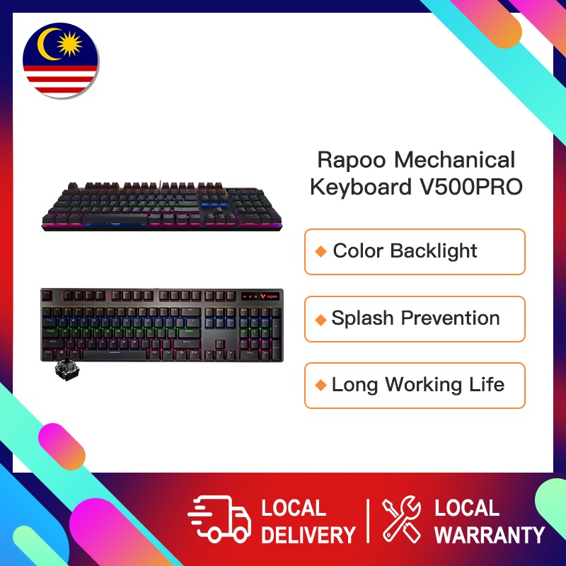 Rapoo V500 Pro Mechanical Keyboard Wired Gaming Keyboards 104 Keys Mixed Light Computer Keyboard ...