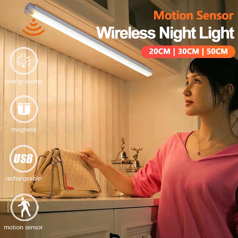 Motion Sensor Night Light Wireless LED Lampu Sensor Automatik USB ...