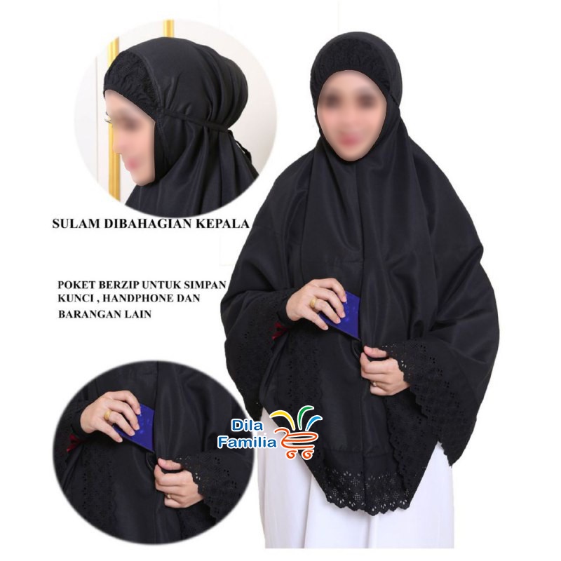 Mini Telekung Haji Umrah Ada Poket BerZip Hitam Putih Sulam | Shopee ...