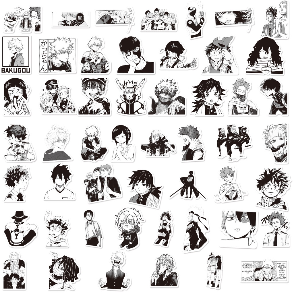 BLACK and WHITE ANIME Series 50 pcs DIY Waterproof Non Repeating ...