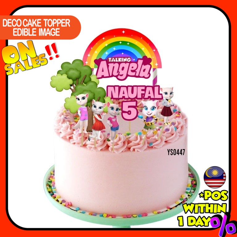 [CUSTOM NAME] Happy Birthday Cake Topper Talking Angela Decoration Set ...