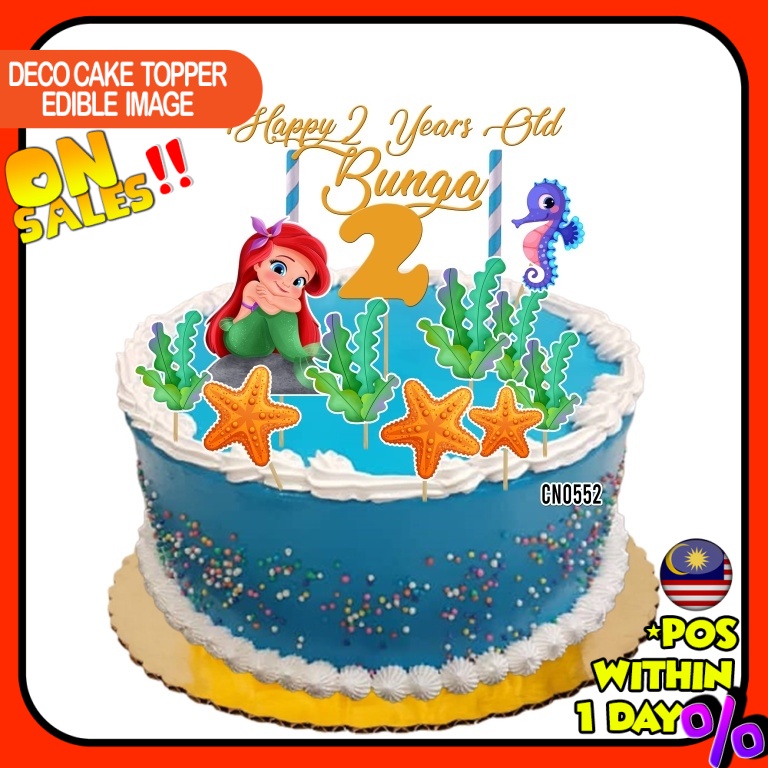 [CUSTOM NAME] Happy Birthday Cake Topper Mermaid Decoration Set Party ...