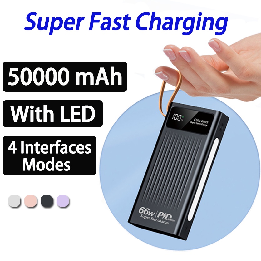 50,000 mAh Power Bank With LED Lights 66W Fast Charging Bank Four kinds ...