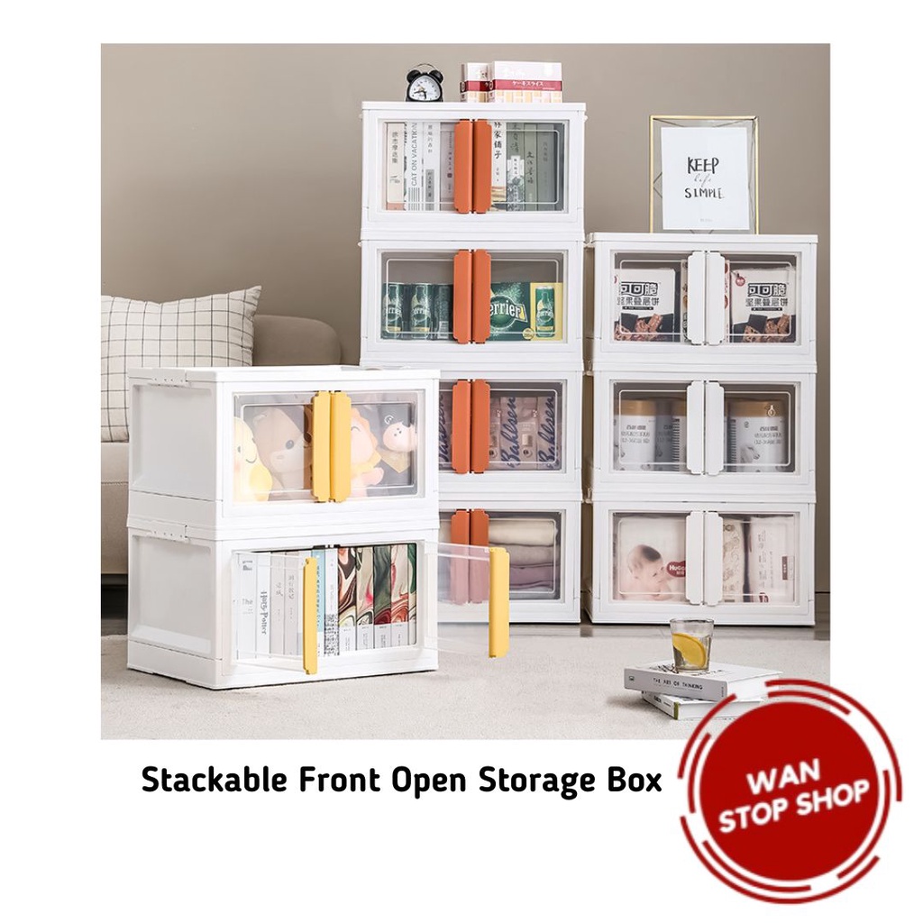 Stackable Storage Container Stackable Front Open Storage Box Foldable ...