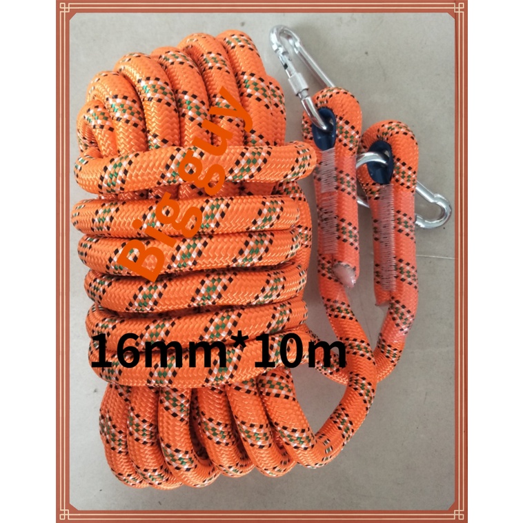 (STOCK&COD) With 2 buckles 16mm*50m Climbing Rope 10m/20m/30m/ Outdoor Emergency Rope Wear ...