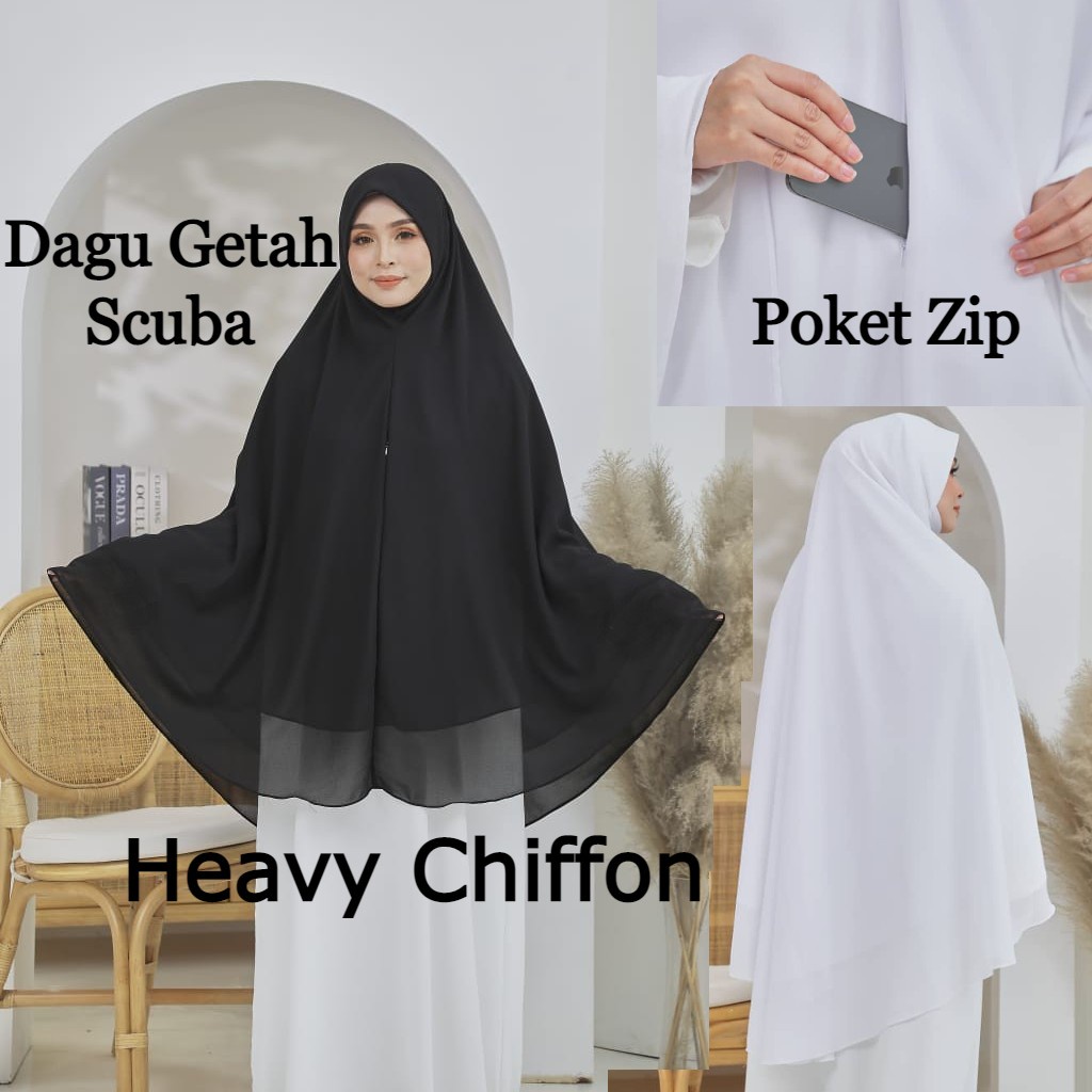 Mini Telekung Travel Berpoket Haji Umrah Ziarah Heavy Chiffon Dagu ...