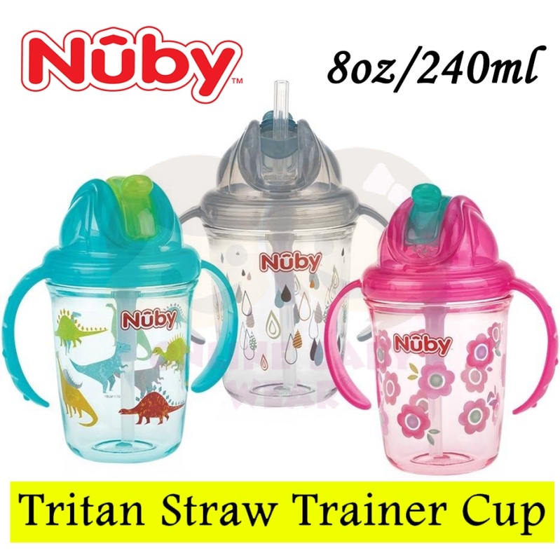 Nuby Tritan Flip N Sip Straw Trainer Cup 8oz/240ml (3 Designs) Toddler straw cup Training sippy ...