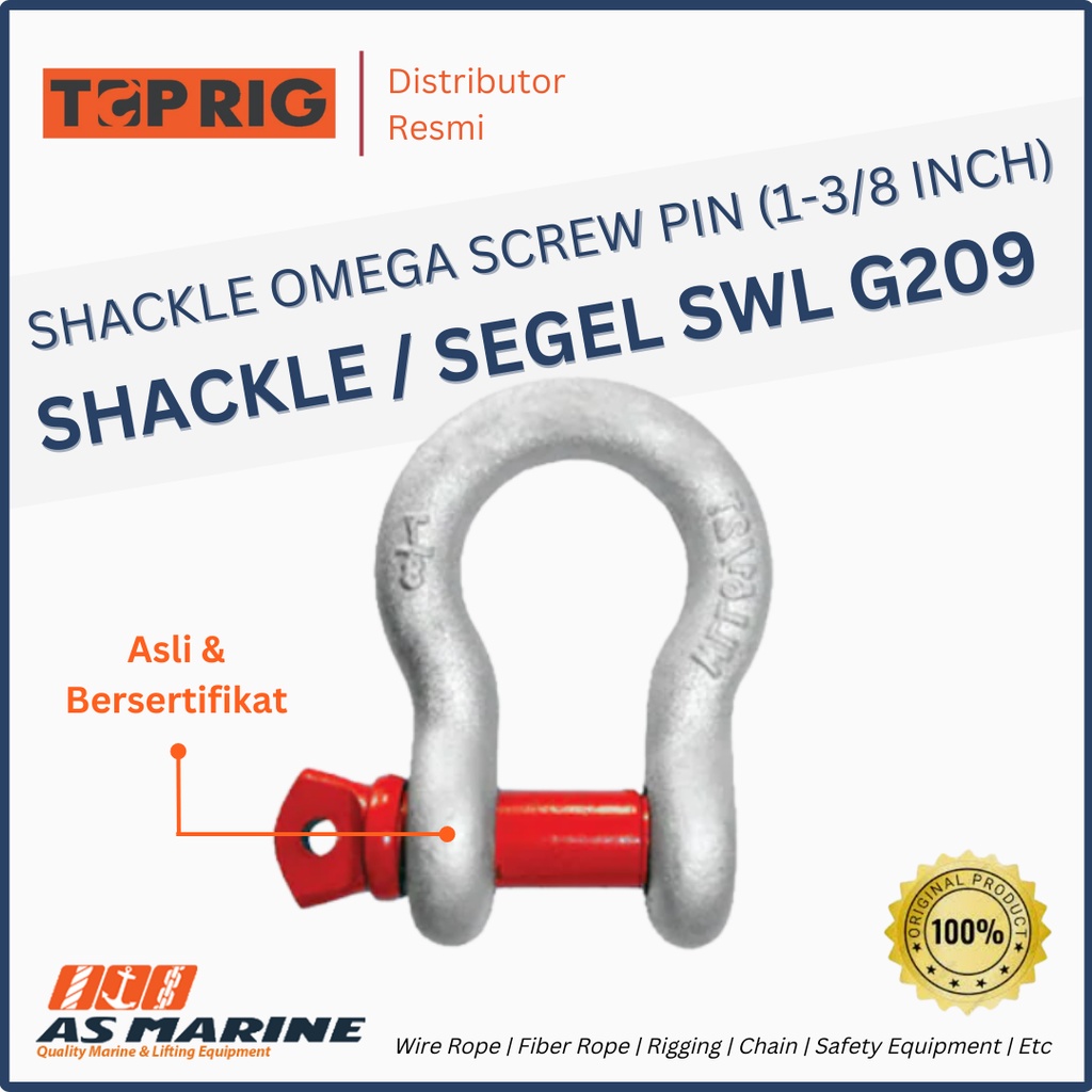 TOPRIG Shackle Omega / Seal Omega G209 Screw Pin 1-3/8 Inch (13.5 Tons ...