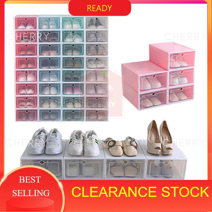 Kotak Kasut Shoe Box Storage Stackable Box Foldable Front Drop Colorful ...