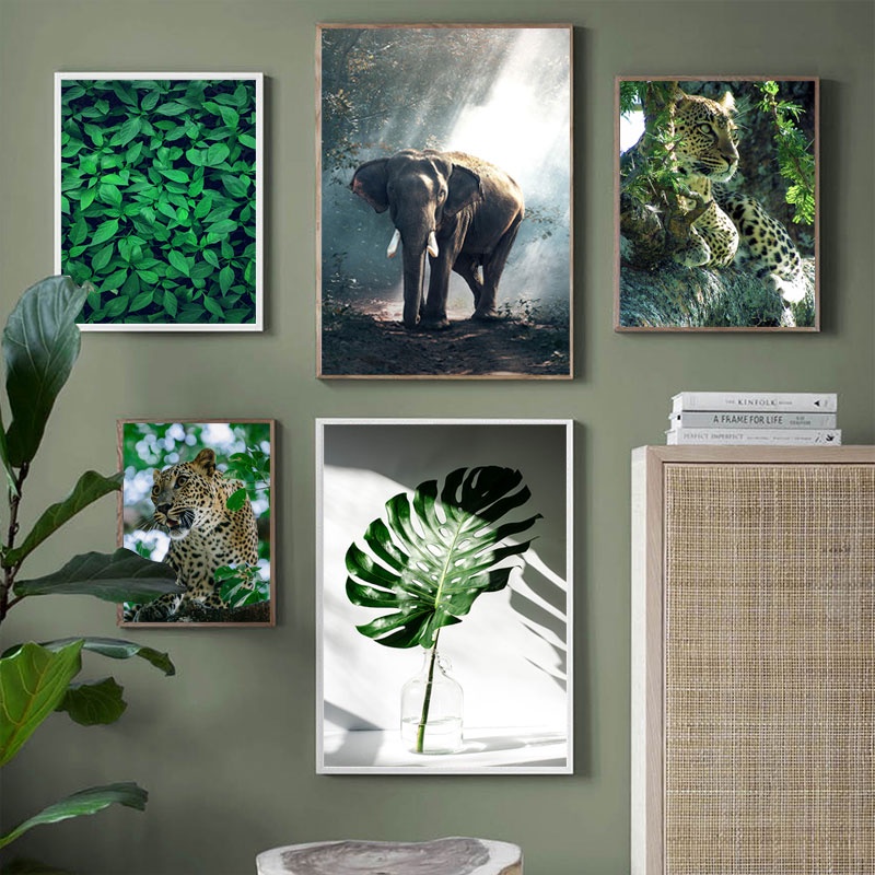 Nature Landscape Poster Animal Leopard Elephant Canvas Wall Painting ...