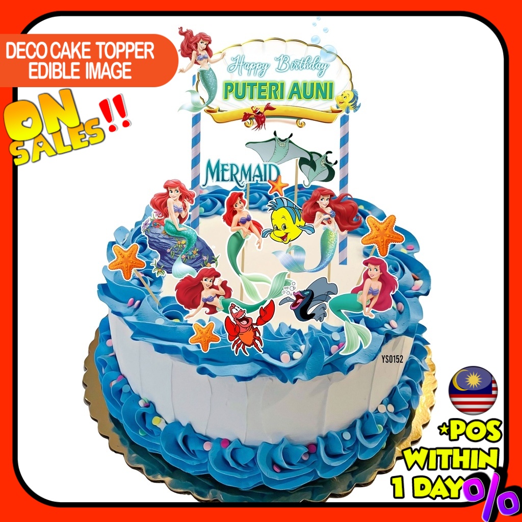 [CUSTOM NAME] Happy Birthday Cake Topper Mermaid Decoration Set Party ...