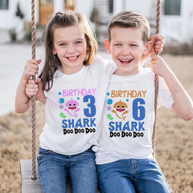 Baby Shark Doo Doo Doo Birthday 1-6 Print Casual Short Sleeve T-Shirt ...