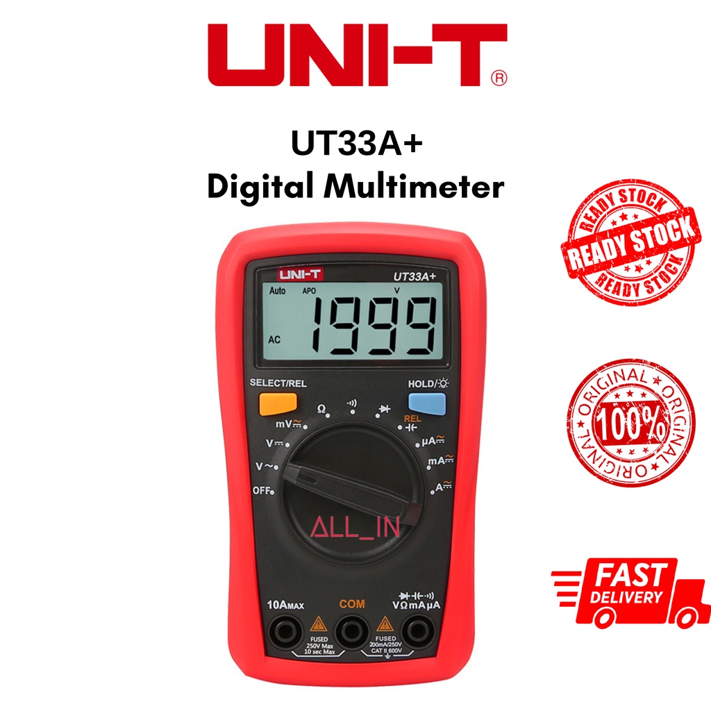 UNI-T UT33A+ Digital Multimeter 200mV-600V 10A AC DC Voltmeter Palm size multimeter 2mF ...