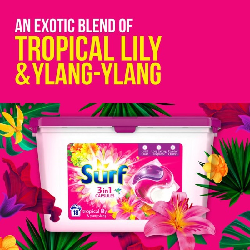 Surf 25 Wash Tropical Lily Laundry Washing Liquid 875ml (UK) | Shopee ...