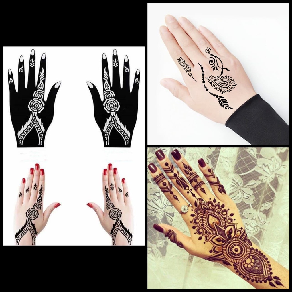 🔥 Sticker Inai Tangan Kiri Kanan Set Reusable Murah Henna Art Celup ...