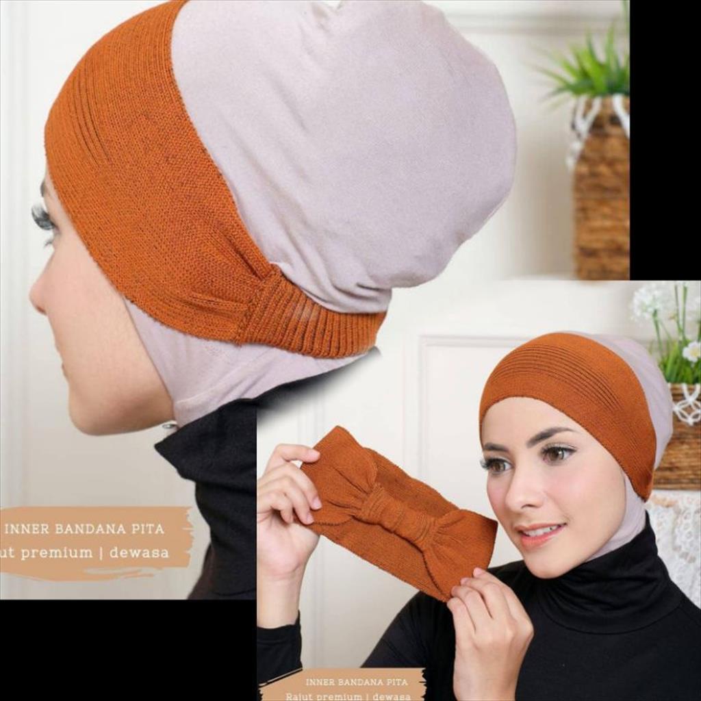 Lm 691b Bandana Ciput Knitting Ribbon Knitting Headband Knitting Ribbon 2in1 Inner Rubber Hijab