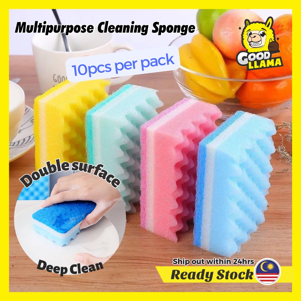 GOOD LLAMA (10pcs/pack) Wave Patterned Cleaning Dishwash Sponge 3 layer ...