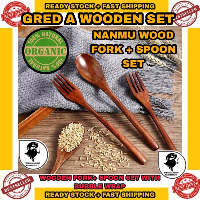 𝗙𝗢𝗥𝗞 𝗔𝗡𝗗 𝗦𝗣𝗢𝗢𝗡 𝗞𝗢𝗥𝗘𝗔 𝗪𝗢𝗢𝗗 (1SET) SUDU GARFU KAYU NATURAL WOOD MUKBANG ...
