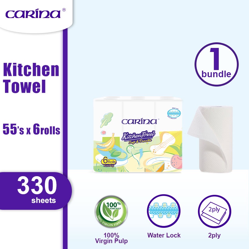Carina 2-Ply Kitchen Towel Tissue Kitchen Paper(55s x 6rolls) | Shopee ...