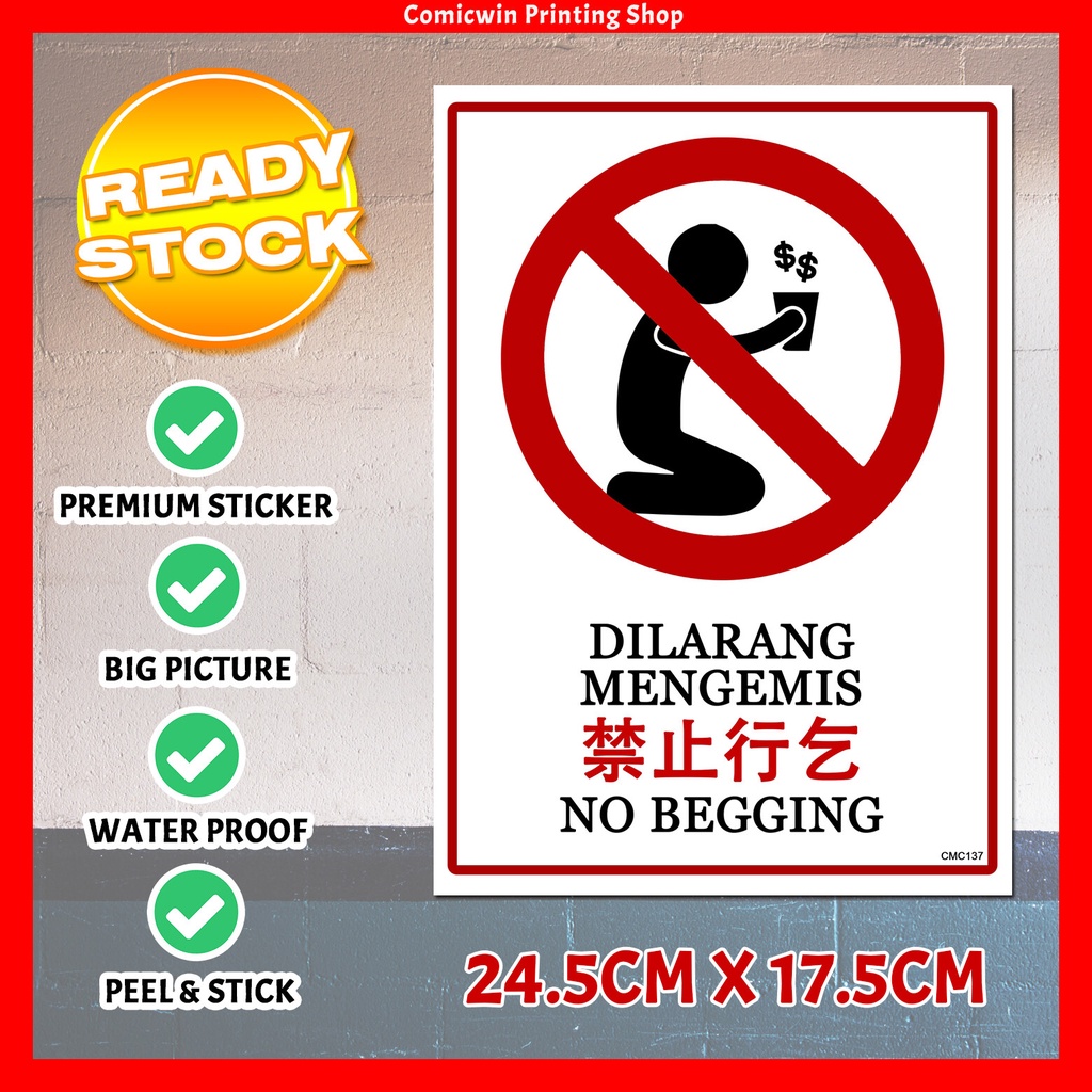 CMC137 No Begging Signage (24.5x17.5cm) Sticker, Beggar Not Allow ...