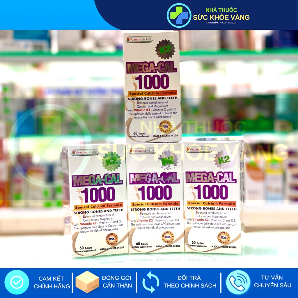 Mega Cal 1000 - Calcium Supplement Pills, Essential Vitamins, Helps ...