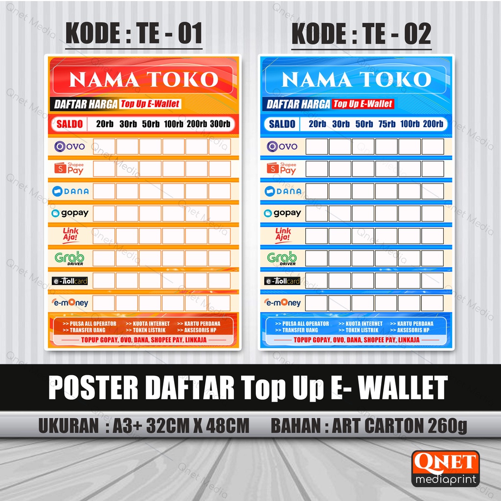 Sticker/poster Price List TOP UP E-WALLET+GLOSSY Lamination | Shopee ...