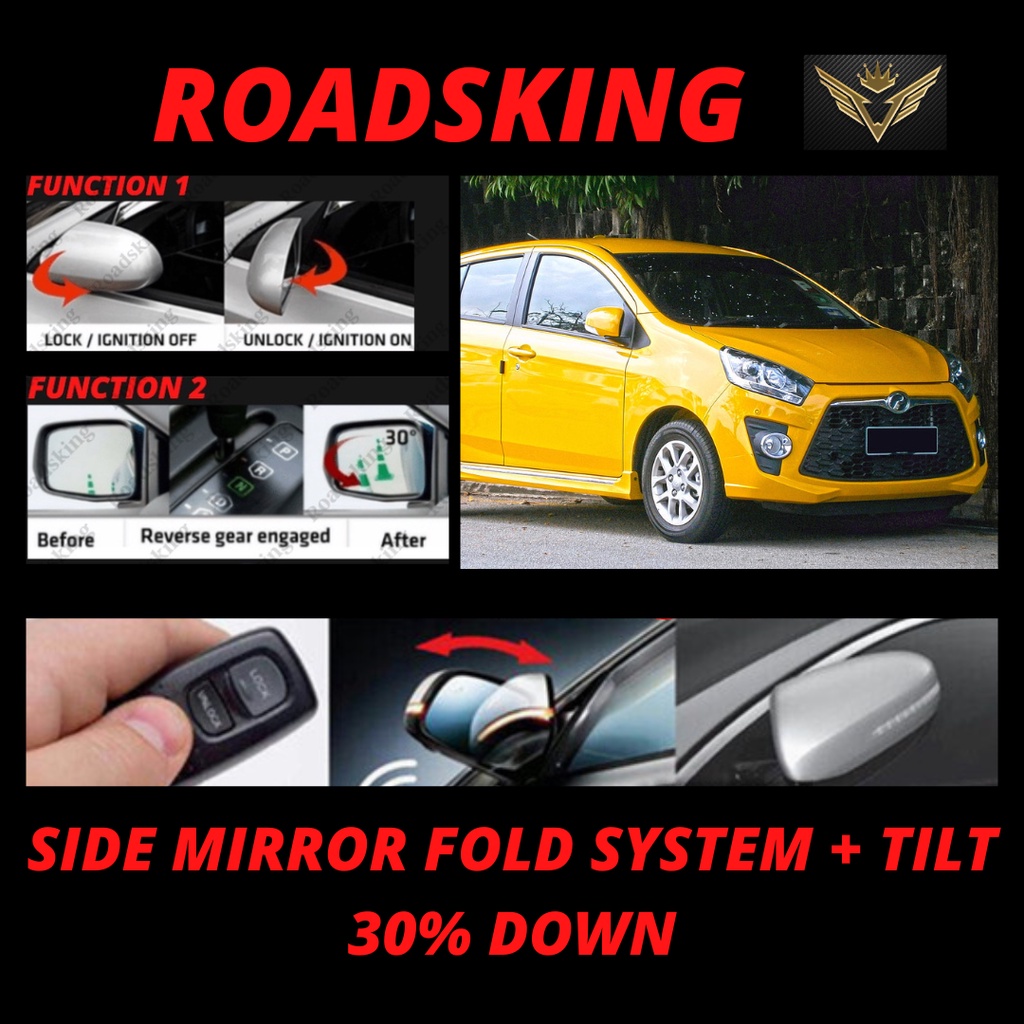 PERODUA AXIA 2014-2022 AUTO FLIP FOLDING SIDE MIRROR FOLD + TILT 30% ...