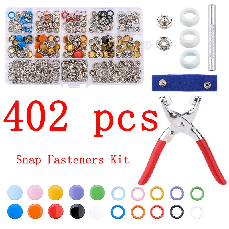 402Pcs Snap Fasteners Kit Tool Colorful Metal Button Rings with Pliers ...