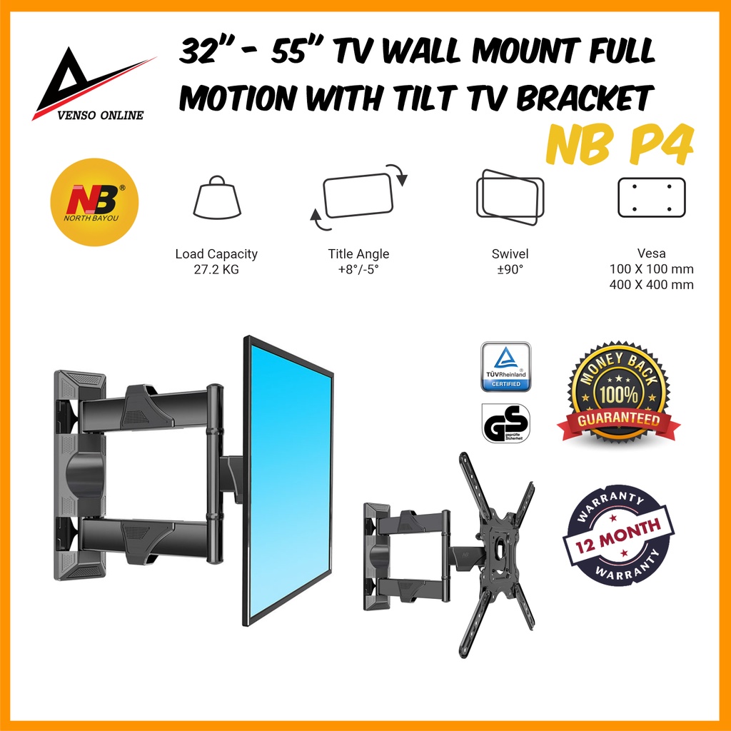 NB North Bayou P4 32 to 55 inch Full Motion Cantilever TV Wall Mount ...